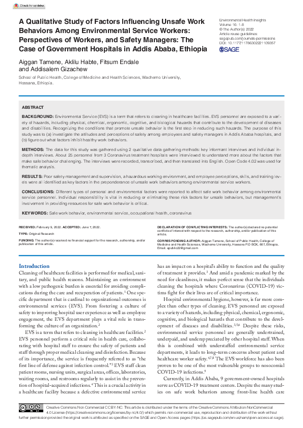 (PDF) A Qualitative Study of Factors Influencing Unsafe Work Behaviors ...
