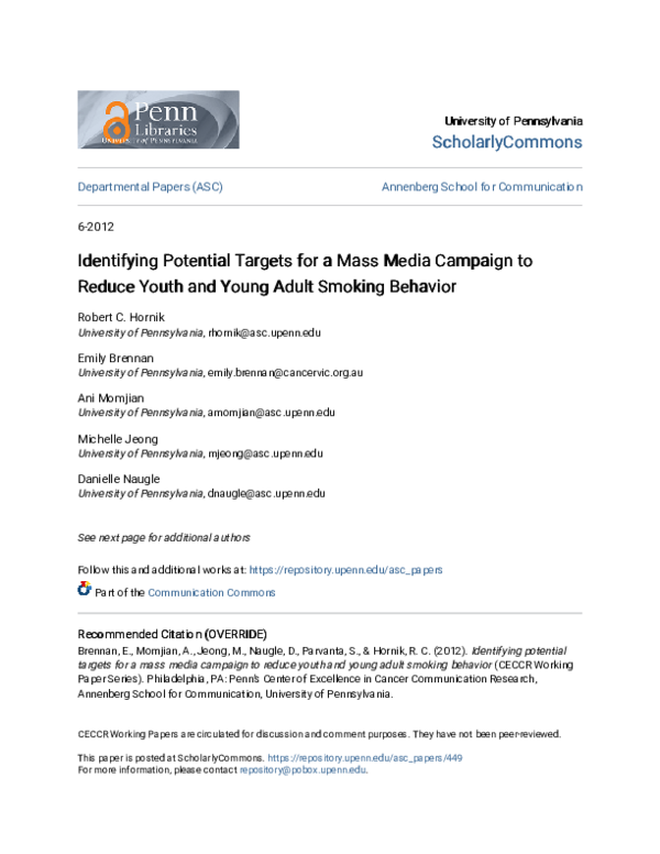 (PDF) Identifying Potential Targets for a Mass Media Campaign to Reduce ...