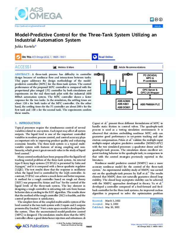 (PDF) Model-Predictive Control for the Three-Tank System Utilizing an Industrial Automation System