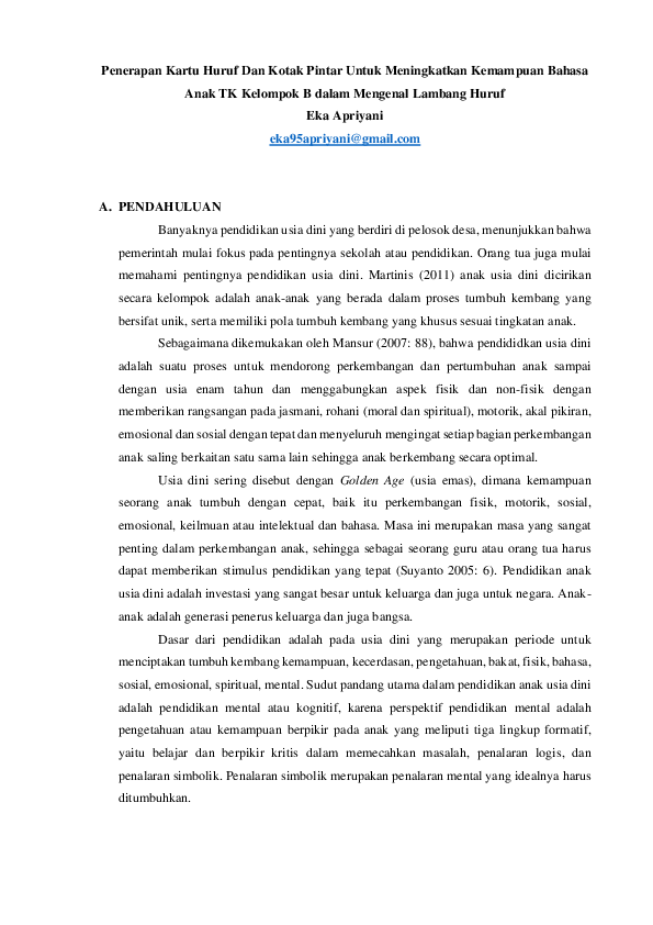 Pdf Penerapan Kartu Huruf Dan Kotak Pintar