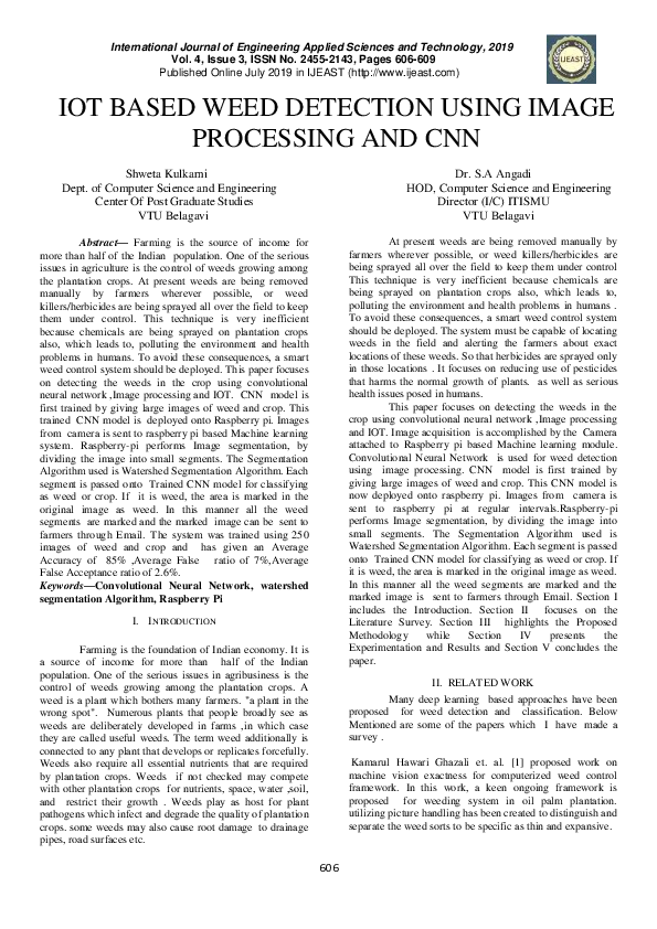 (PDF) Iot Based Weed Detection Using Image Processing and CNN
