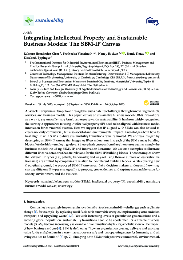 (PDF) Integrating Intellectual Property and Sustainable Business Models ...