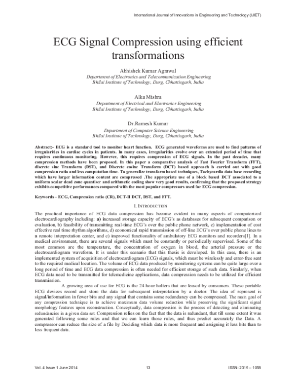 (PDF) ECG Signal Compression using efficient transformations