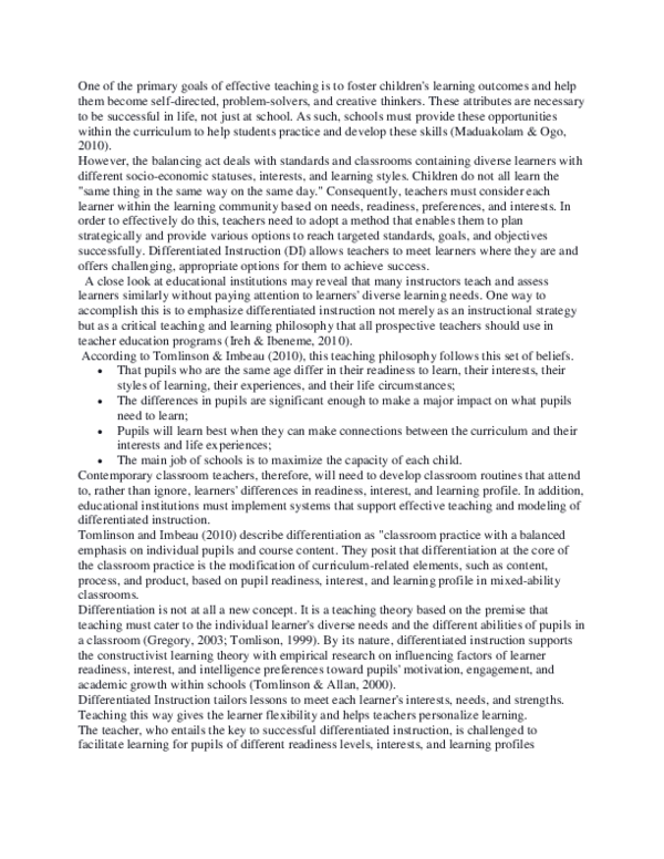 (PDF) THE IMPACT OF DIFFERENTIATED INSTRUCTION ON PUPILS' ACADEMIC ...