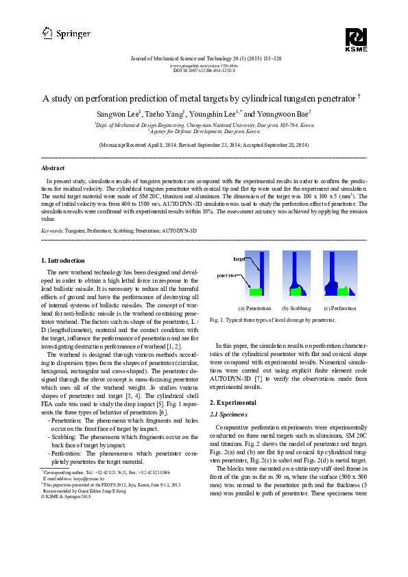 (PDF) A study on perforation prediction of metal targets by cylindrical ...