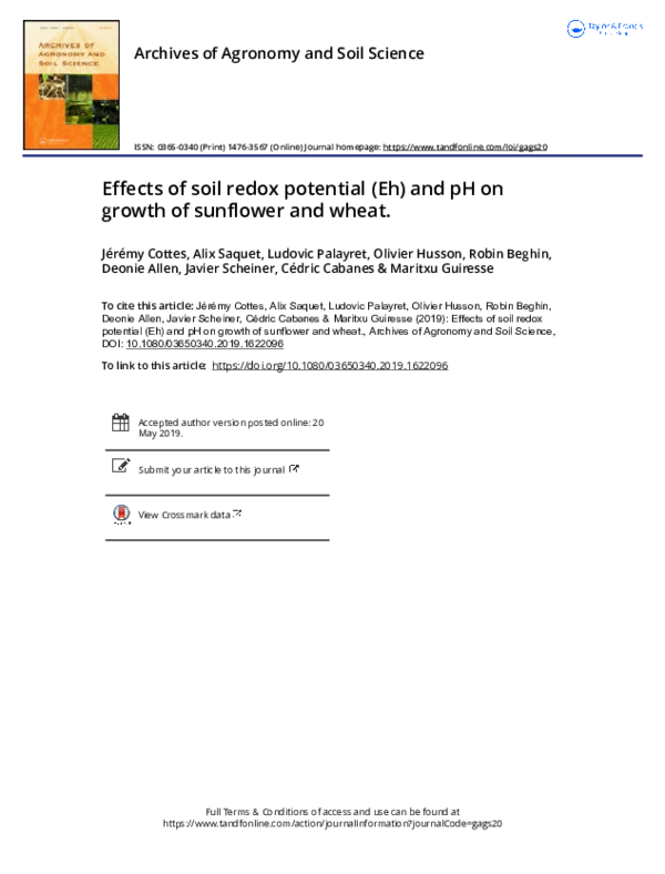 (PDF) Effects of soil redox potential (Eh) and pH on growth of ...