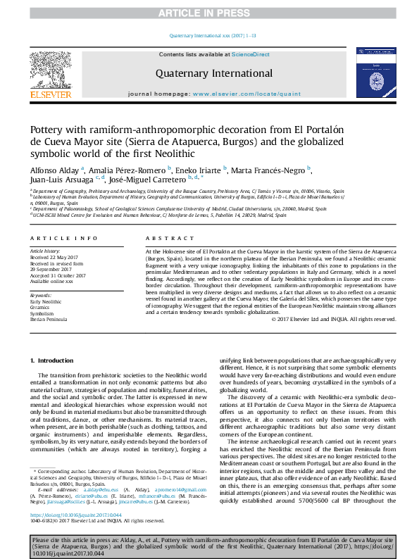 (PDF) Pottery with ramiform-anthropomorphic decoration from El Portalón ...