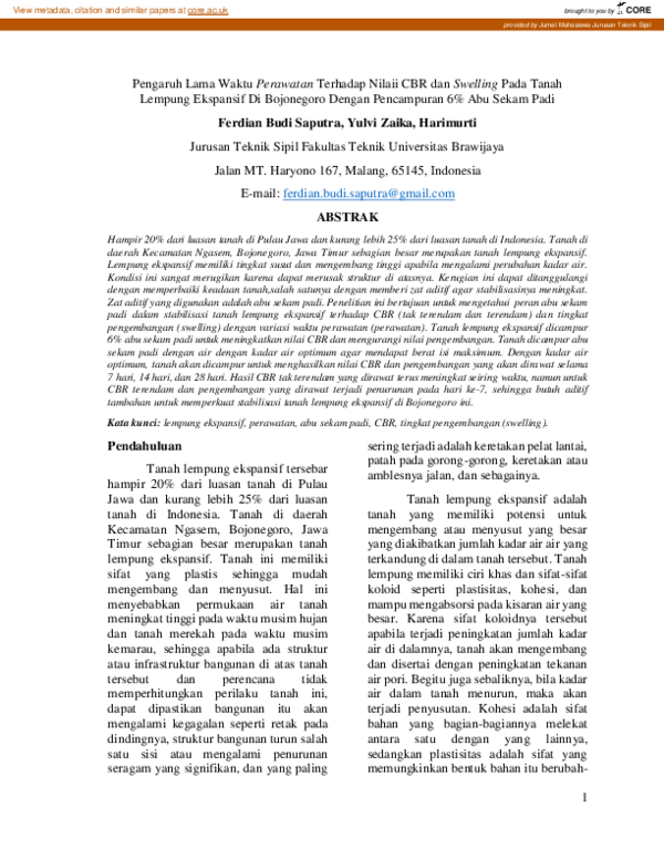 (PDF) Pengaruh Lama Waktu Perawatan Terhadap Nilaii CBR dan Swelling Pada Tanah Lempung ...