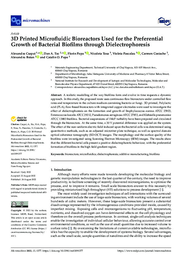 (PDF) 3D Printed Microfluidic Bioreactors Used for the Preferential Growth of Bacterial Biofilms ...