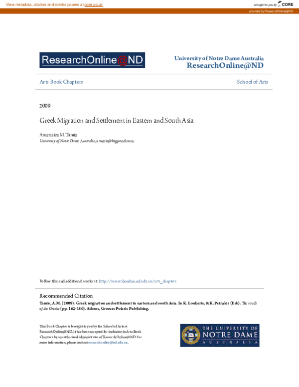 (PDF) Greek Migration and Settlement in Eastern and South Asia