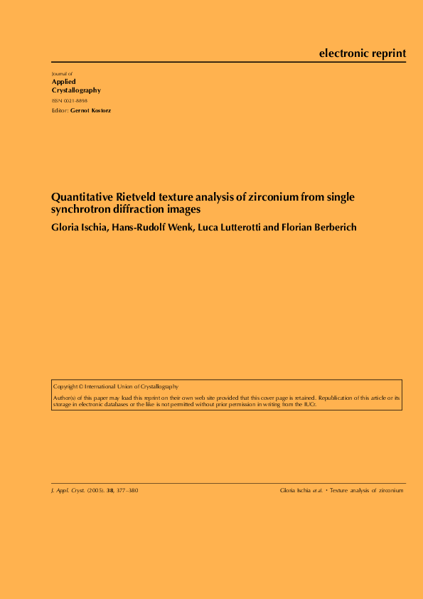 (PDF) Quantitative Rietveld texture analysis of zirconium from single synchrotron diffraction images