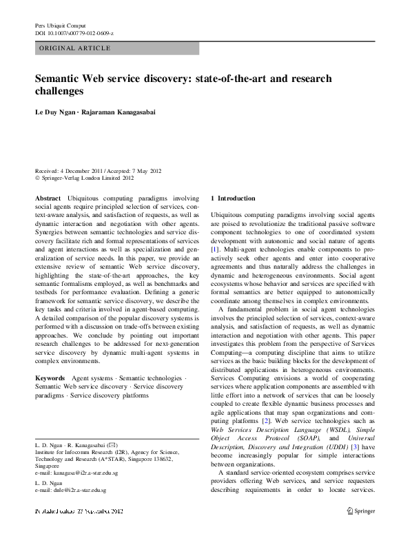 (PDF) Semantic Web service discovery: state-of-the-art and research challenges