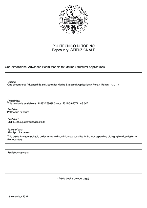 (PDF) One-dimensional Advanced Beam Models for Marine Structural ...