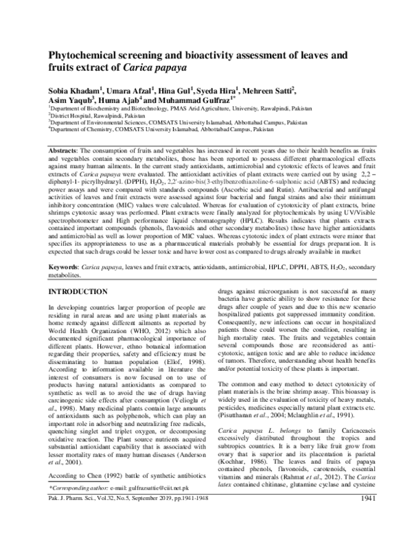 (PDF) Phytochemical screening and bioactivity assessment of leaves and fruits extract of Carica ...