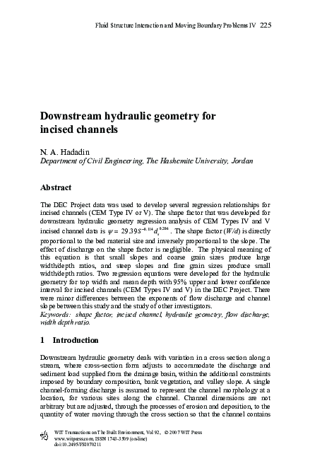 (PDF) Downstream hydraulic geometry for incised channels
