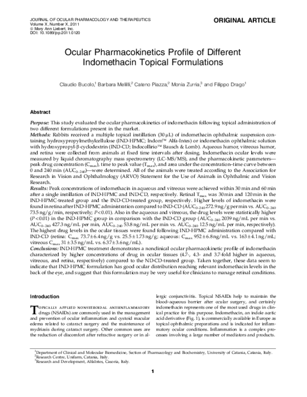 (PDF) Ocular Pharmacokinetics Profile of Different Indomethacin Topical ...