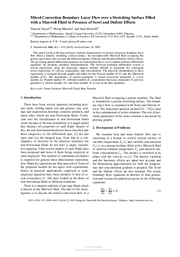 Pdf Mixed Convection Boundary Layer Flow Over A Stretching Vertical