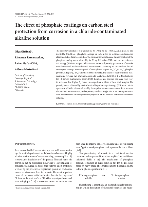 (PDF) The effect of phosphate coatings on carbon steel protection from ...