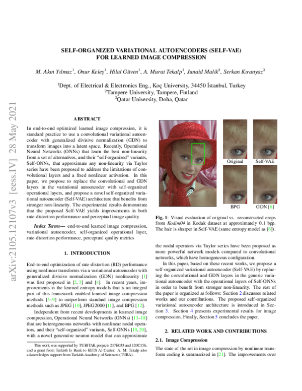 Pdf Self Organized Variational Autoencoders Self Vae For Learned Image Compression 
