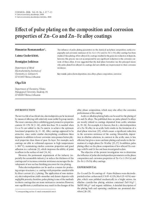 (PDF) Pulse plating effect on microstructure and corrosion properties of Zn–Ni alloy coatings