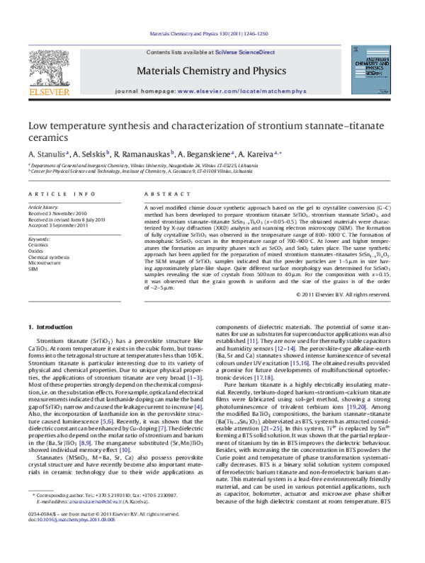 (PDF) Low temperature synthesis and characterization of strontium ...
