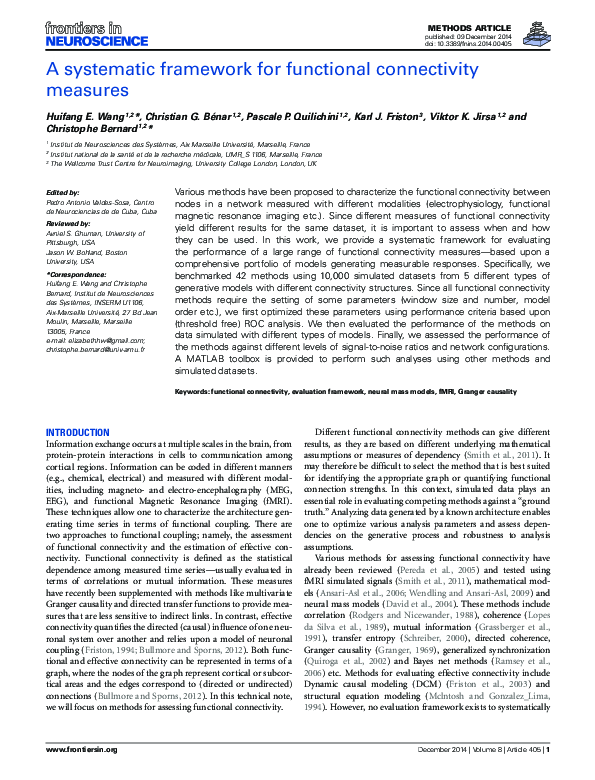 (PDF) A systematic framework for functional connectivity measures