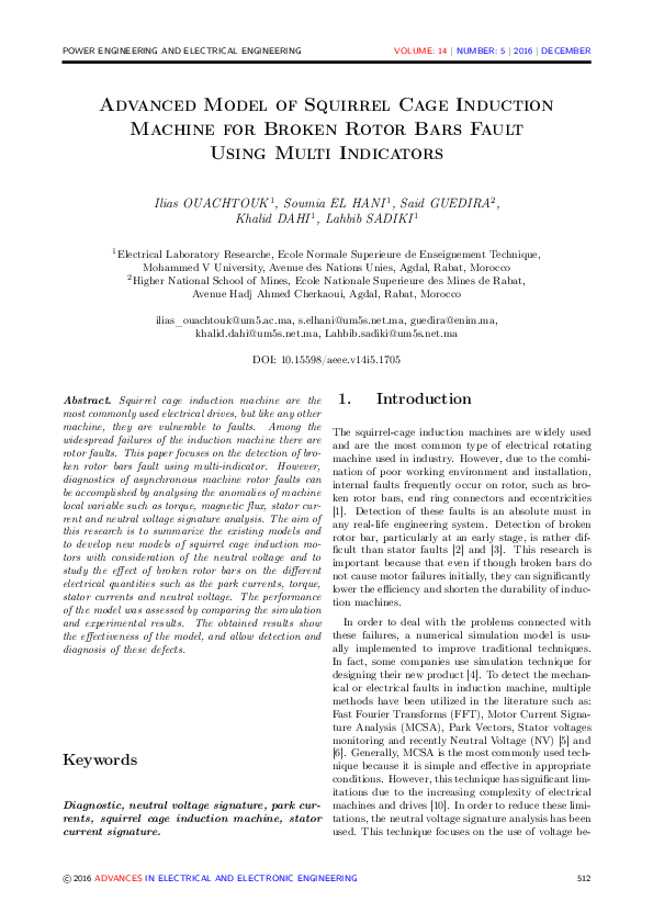 Pdf Advanced Model Of Squirrel Cage Induction Machine For Broken Rotor Bars Fault Using Multi