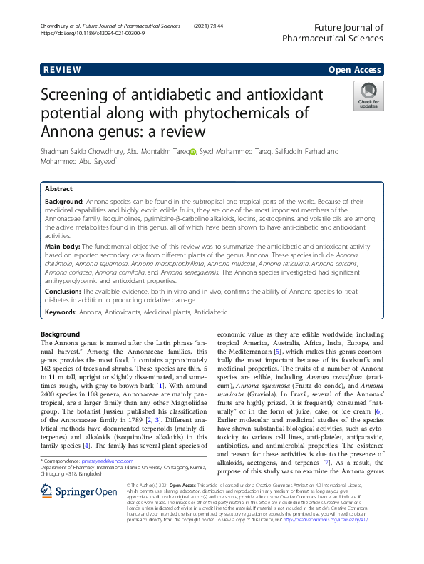 (PDF) Screening of antidiabetic and antioxidant potential along with phytochemicals of Annona ...