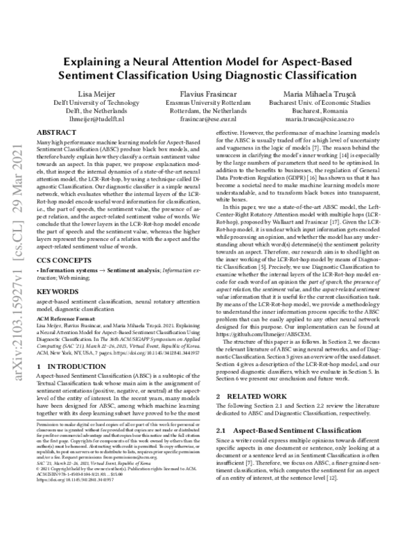 Pdf Explaining A Neural Attention Model For Aspect Based Sentiment 7482