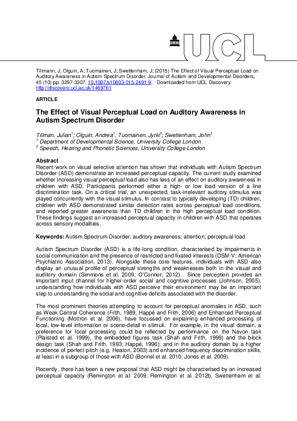 (PDF) The Effect of Visual Perceptual Load on Auditory Awareness in ...