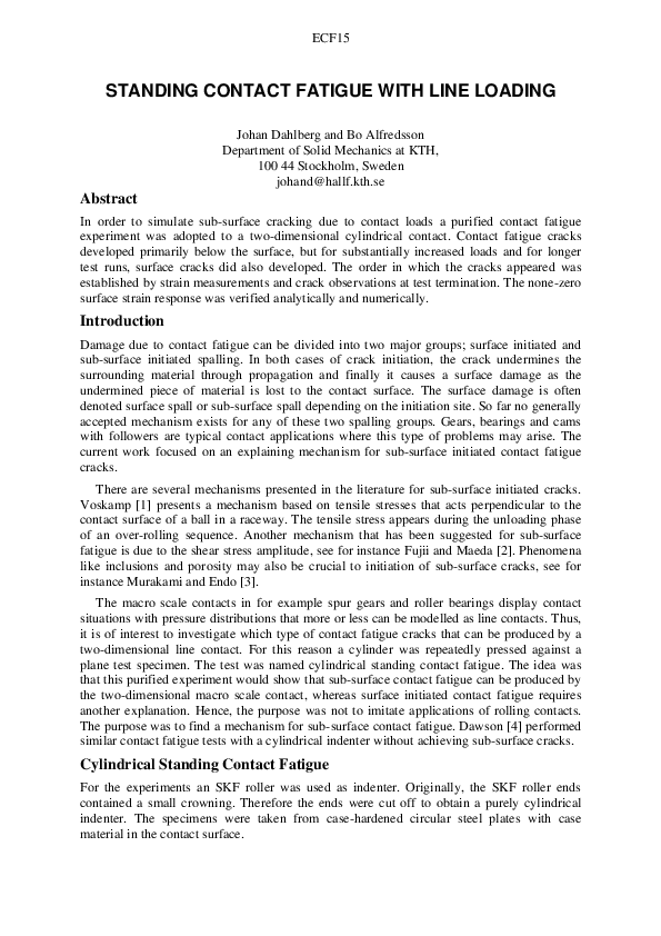 (PDF) Standing Contact Fatigue with Line Loading