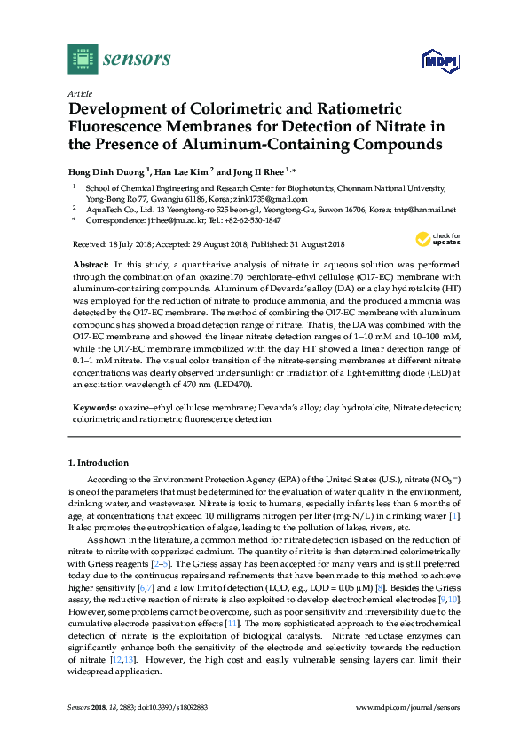 (PDF) Fluorescence Membranes for Nitrate Detection