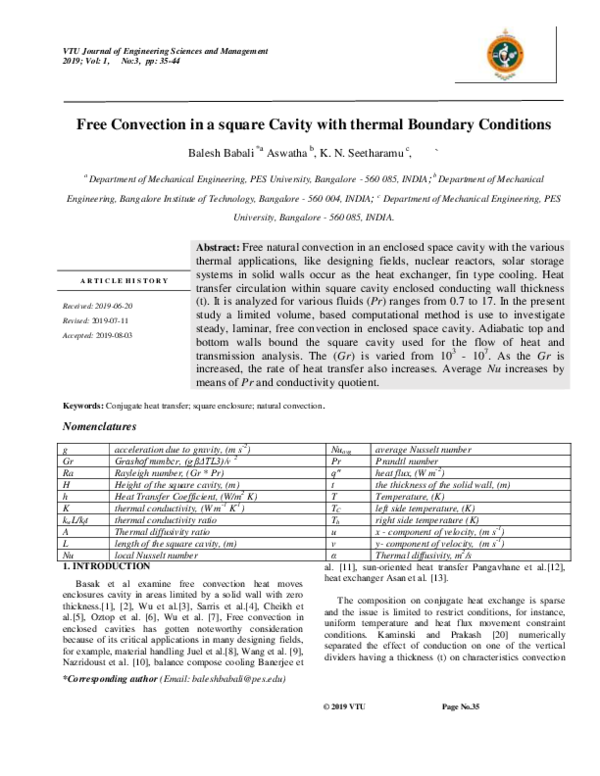 (PDF) Free Convection in a square Cavity with thermal Boundary Conditions