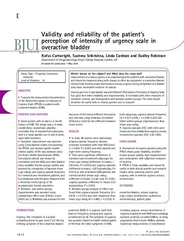 (PDF) Validity and reliability of the patient’s perception of intensity ...