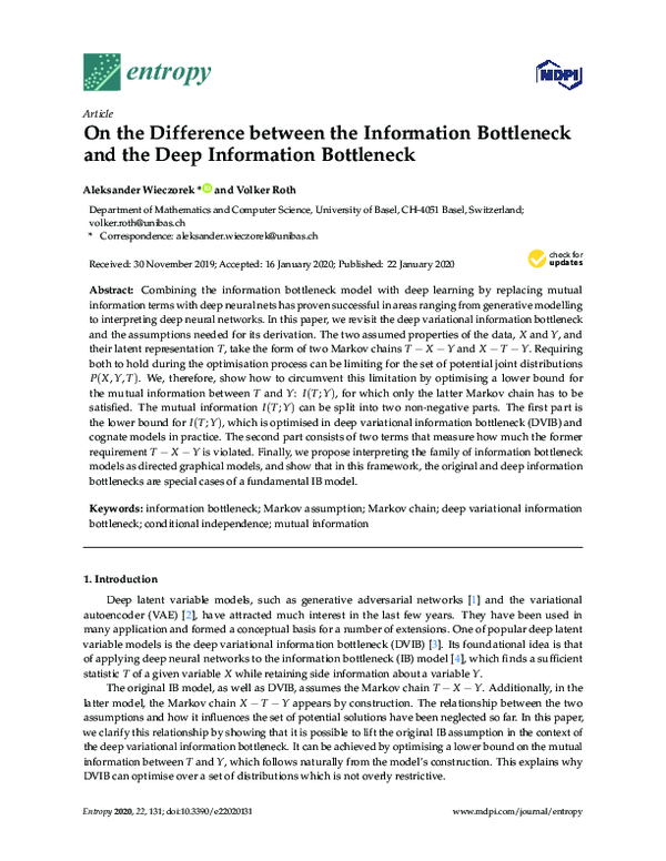 (PDF) On the Difference between the Information Bottleneck and the Deep Information Bottleneck