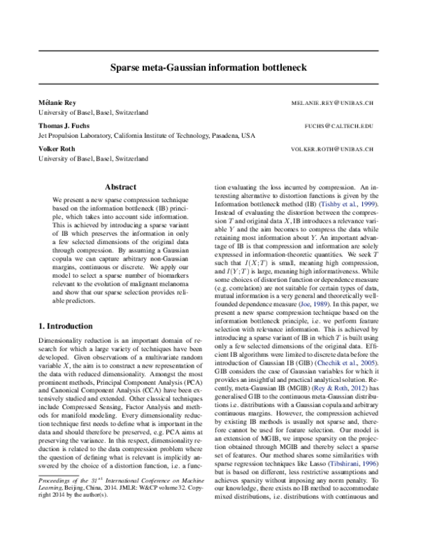 (PDF) Sparse Compression via Meta-Gaussian IB