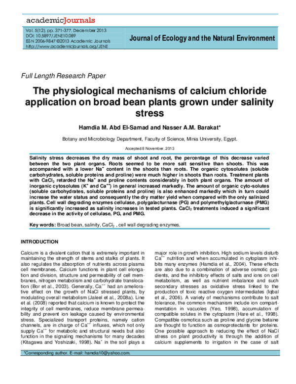 (PDF) The physiological mechanisms of calcium chloride application on ...