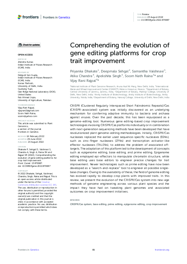 (PDF) Comprehending the evolution of gene editing platforms for crop ...
