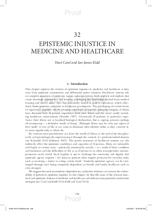 (PDF) Epistemic Injustice in Medicine and Healthcare