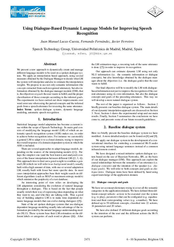 (PDF) Dialogue-Based Dynamic Language Models for SR
