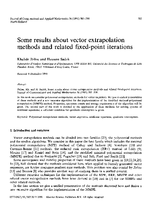 (PDF) Some results about vector extrapolation methods and related fixed ...