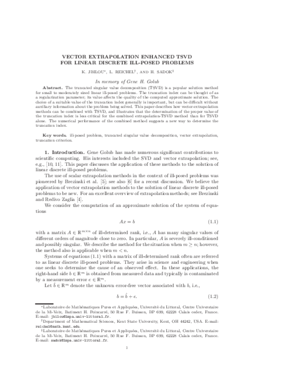 Pdf Vector Extrapolation Enhanced Tsvd For Linear Discrete Ill Posed Problems