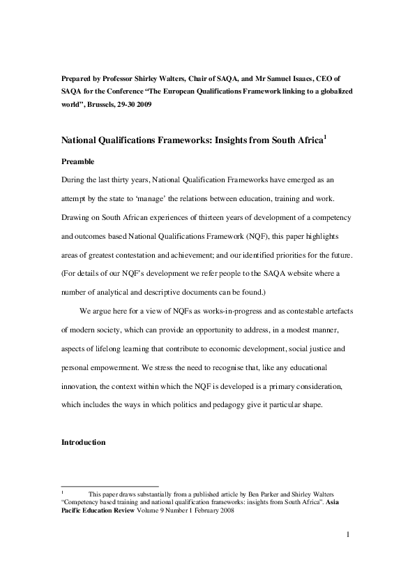 (PDF) National Qualifications Frameworks: insights from South Africa