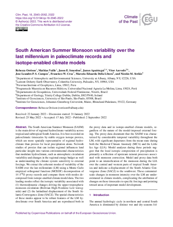 (PDF) South American Summer Monsoon variability over the last ...