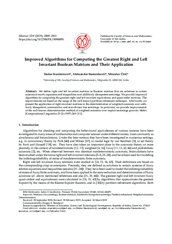 (PDF) Extensions of Faddeev’s algorithms to polynomial matrices