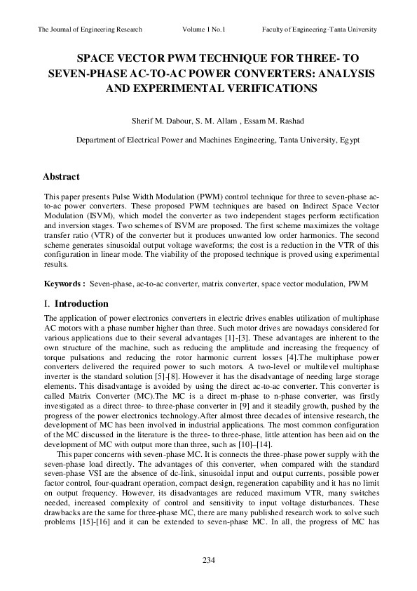 (PDF) Space Vector PWM Technique for Three- to Seven-Phase Ac-To-Ac Power Converters: Analysis ...