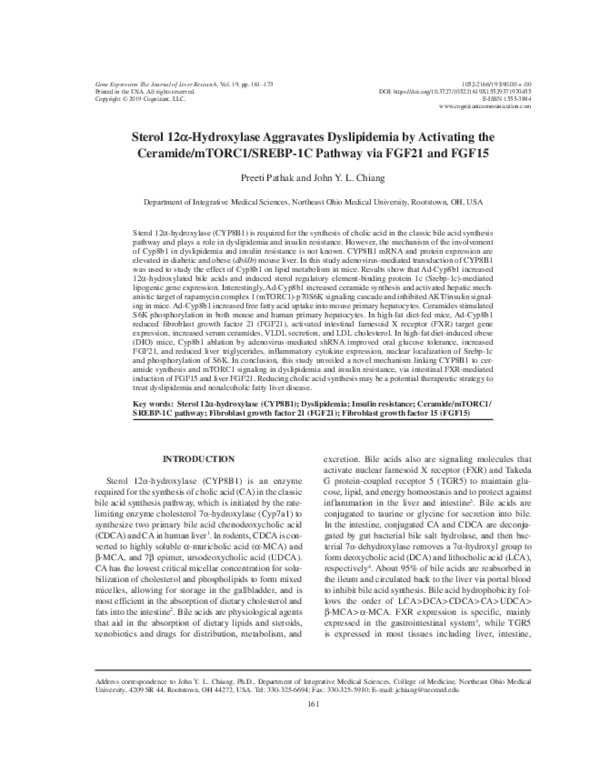 (PDF) Sterol 12α-Hydroxylase Aggravates Dyslipidemia by Activating the ...
