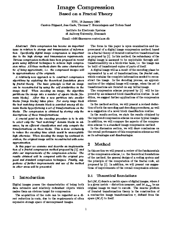 (PDF) Fractal Theory for Digital Image Compression