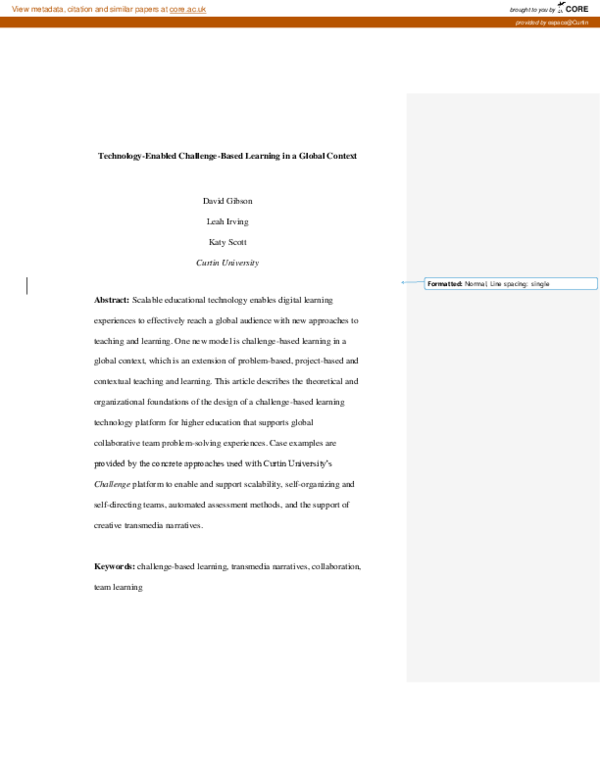 (PDF) Technology-enabled challenge-based learning in a global context