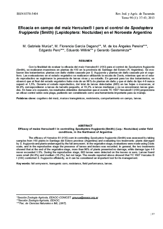 (PDF) Eficacia en campo del maíz Herculex® I para el control de ...